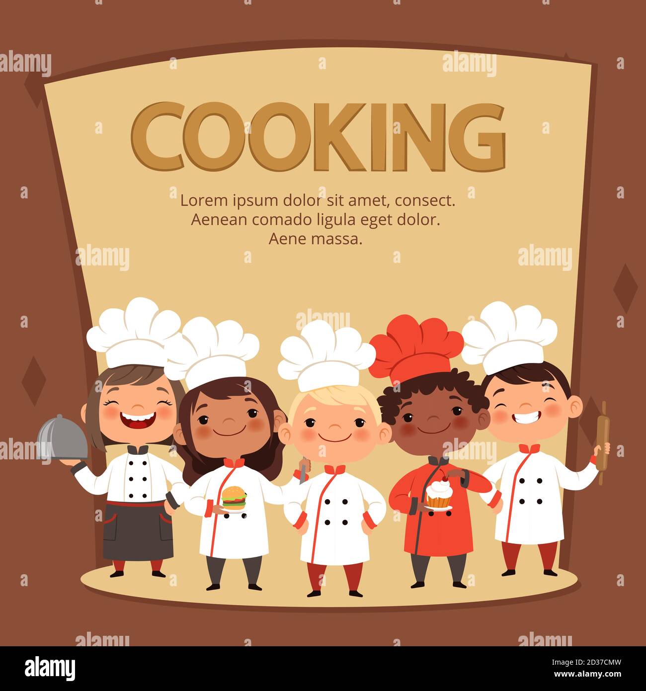 Kids characters prepare food. Cooking kids chefs banner vector template ...
