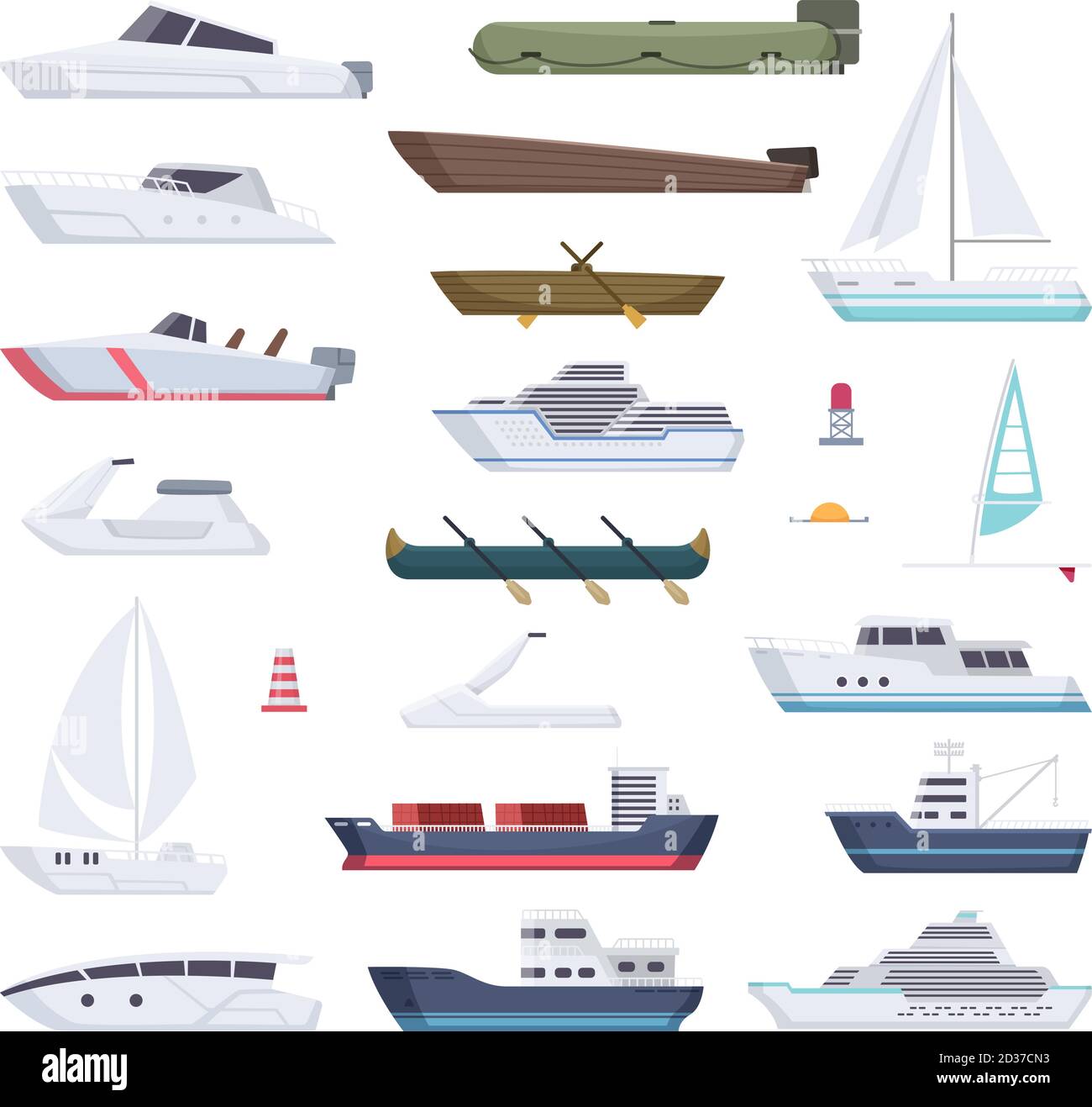 Boats. Water sea or ocean vessel small and big ships and sailor boats ...
