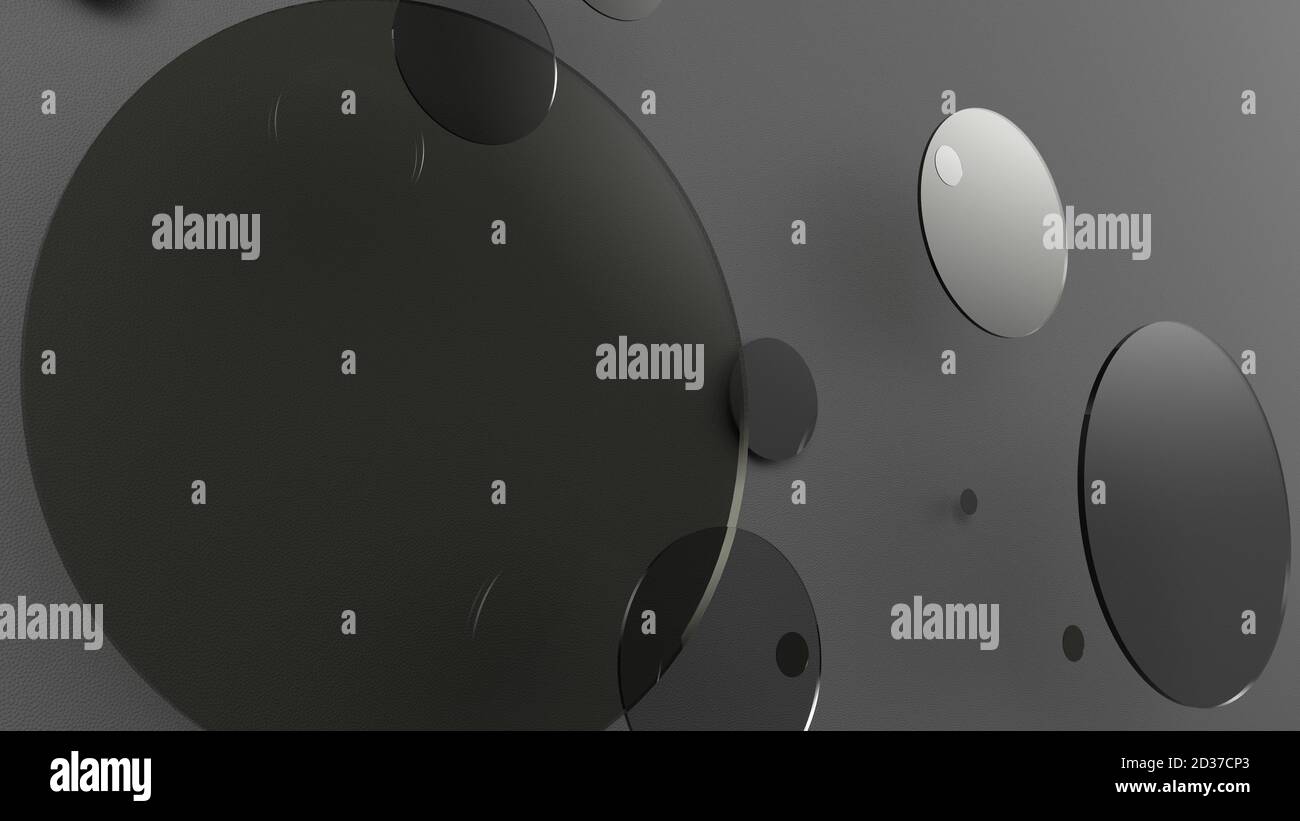 Gray metal and opaque circles and cylinders on colored background ...
