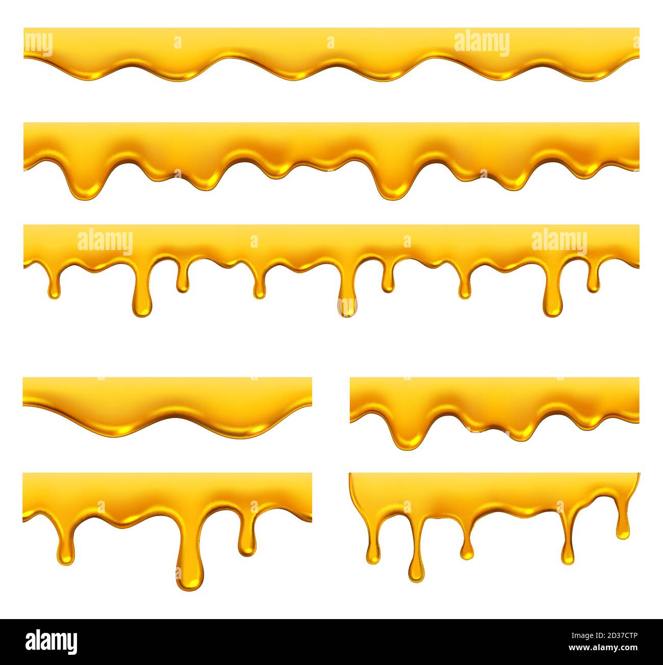 Honey dripping. Yellow syrup liquid golden oil drops and splashes ...