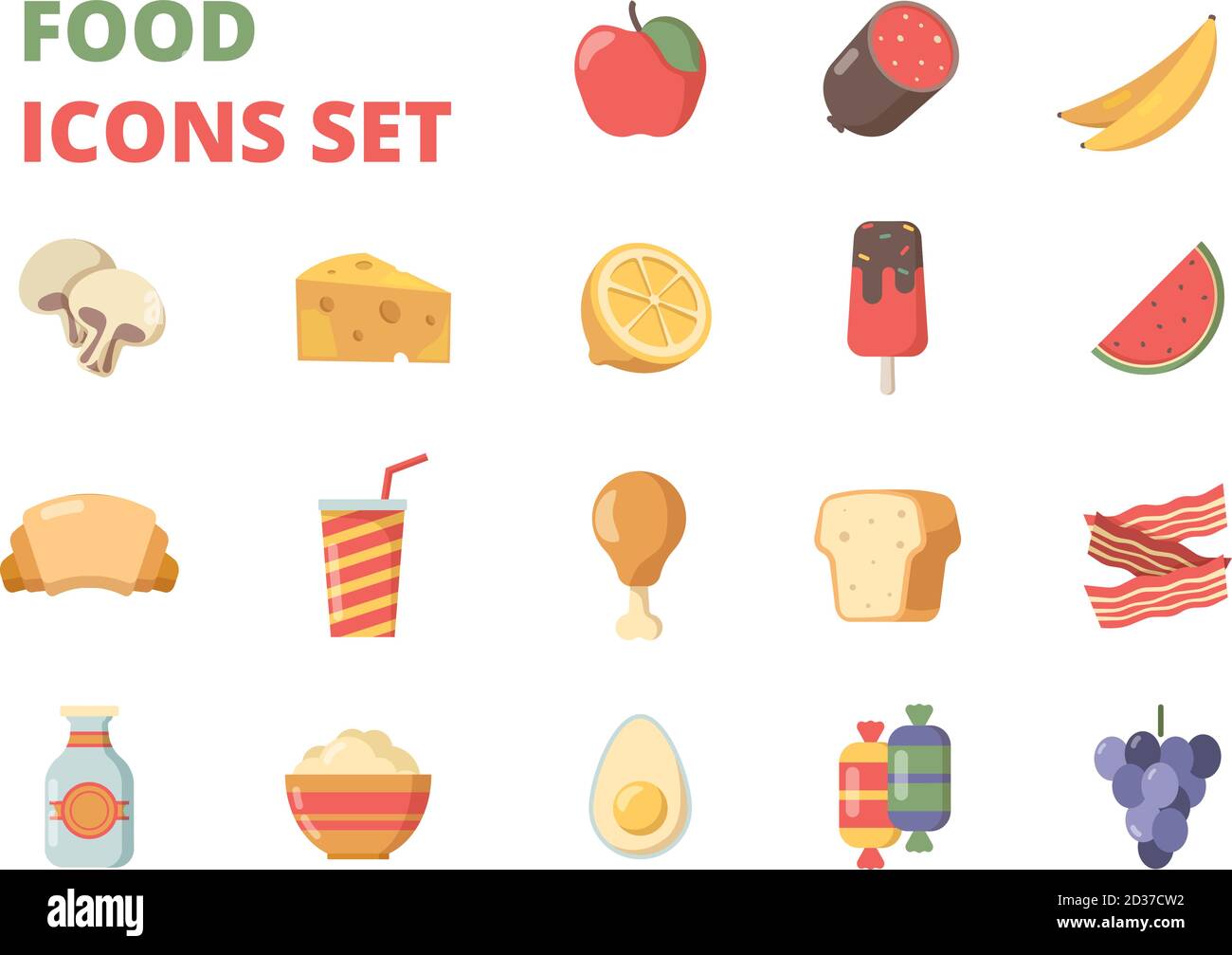 Food icon. Fruits meat milk supermarket products fresh healthy food ...