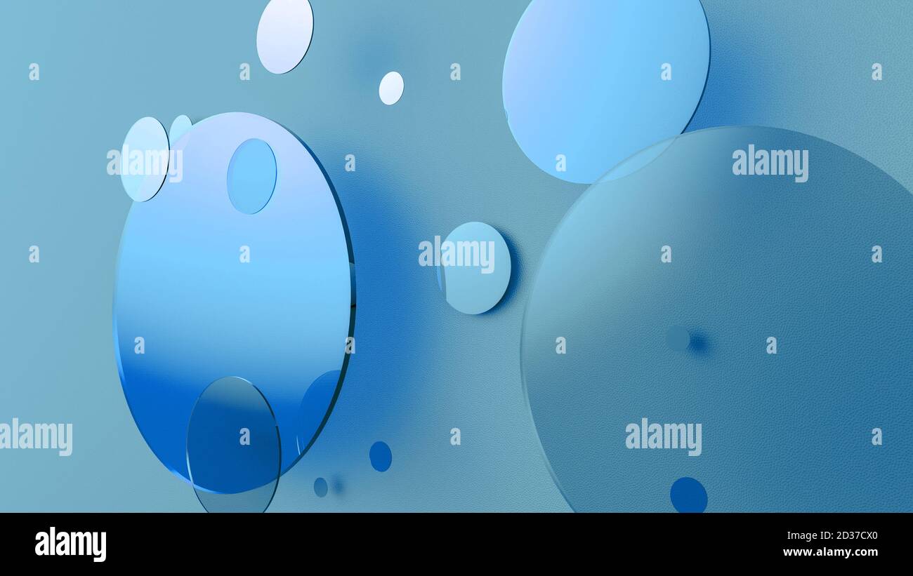 blue metal and opaque circles and cylinders on colored background ...