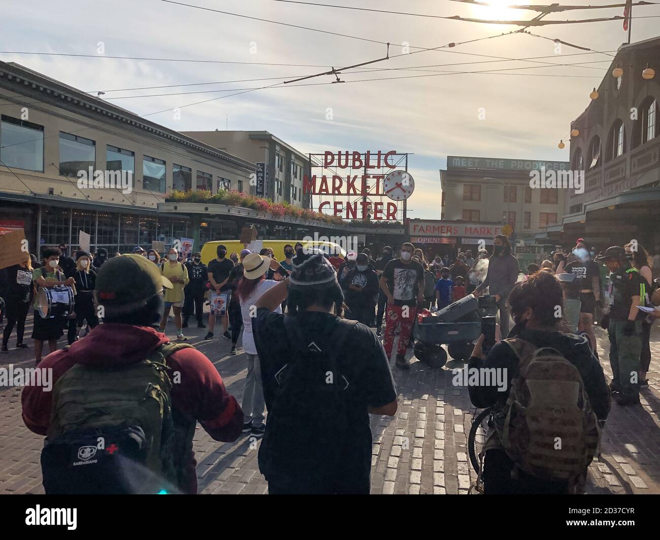 Seattle, USA - Sep - 20, 2020: Protestors at PIke Place Market during ...