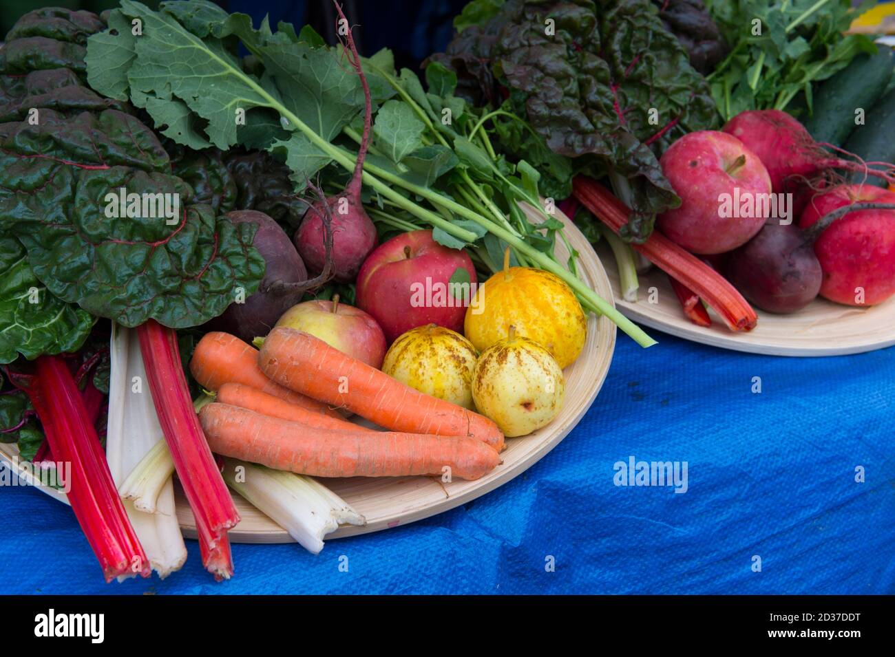 Colorful display of vegetables of a vegetable juice stand at the Pike ...