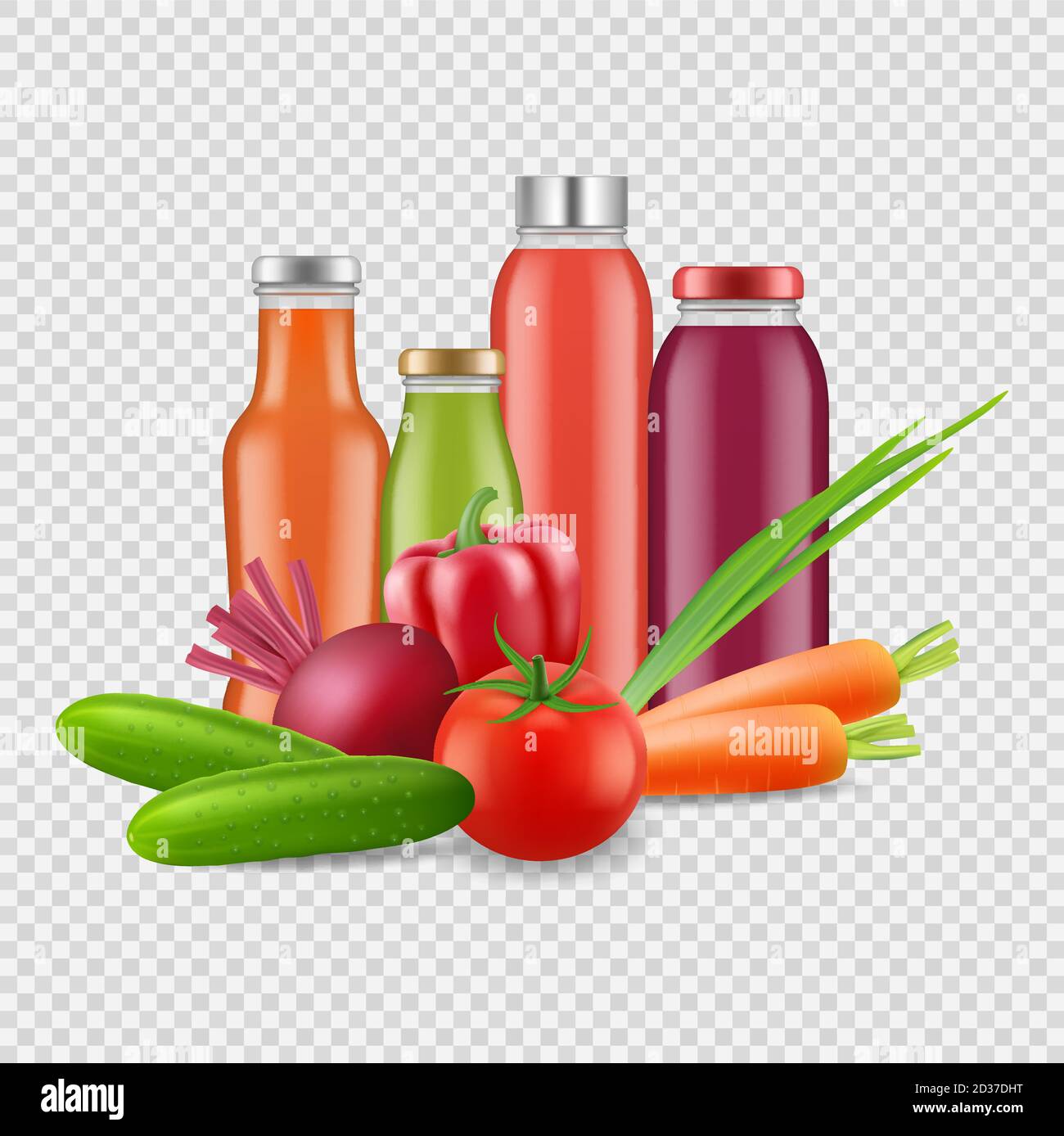 Fresh juices isolated on transparent background. Vector vegetables ...