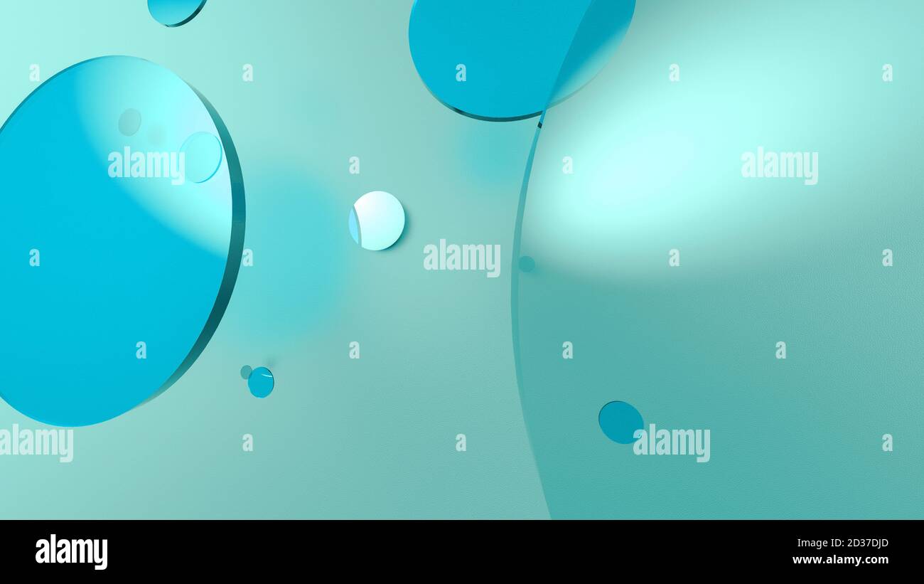 Azure metal and opaque circles and cylinders on colored background ...