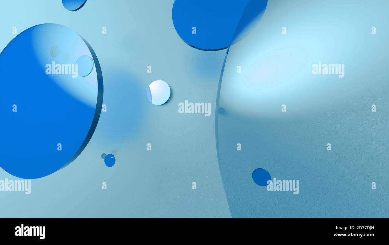 blue metal and opaque circles and cylinders on colored background ...