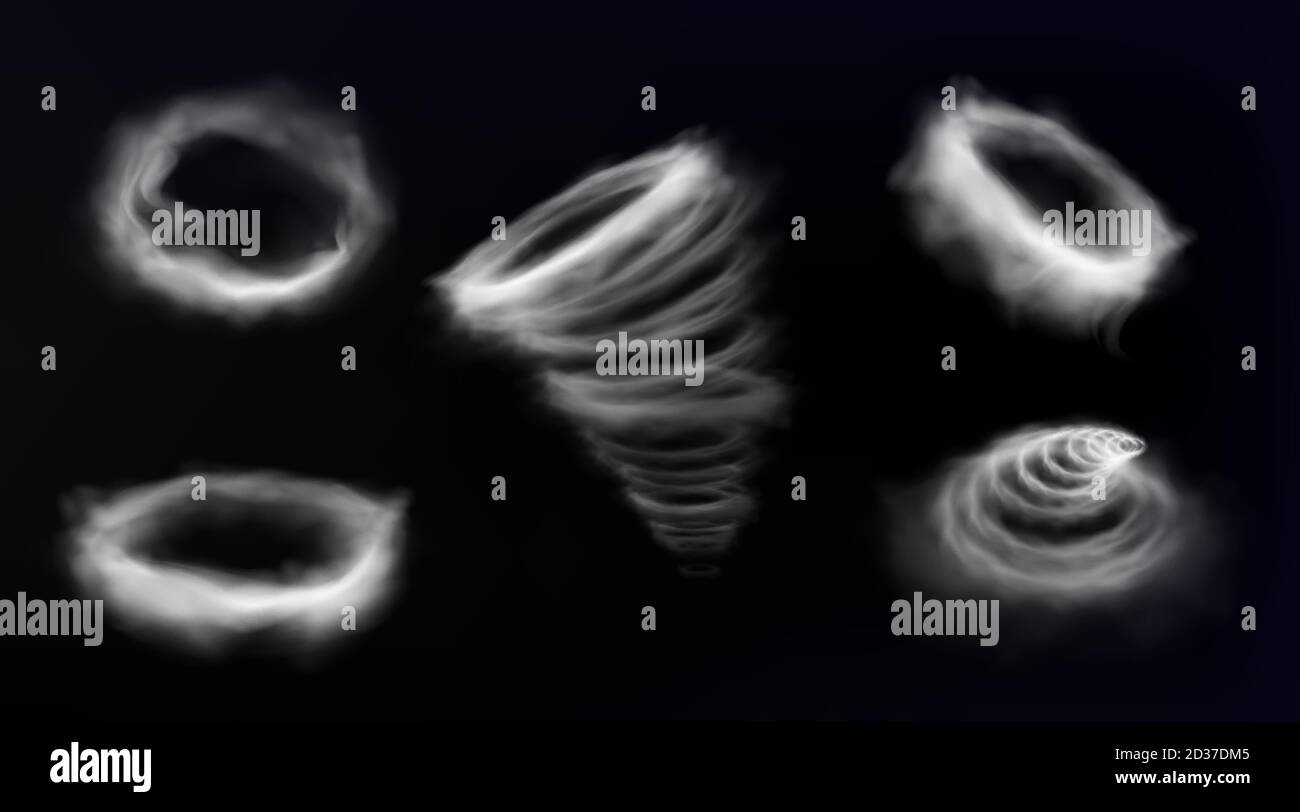 Smoke circle, wind storm vortex, smog cloud round frame, tornado swirl ...
