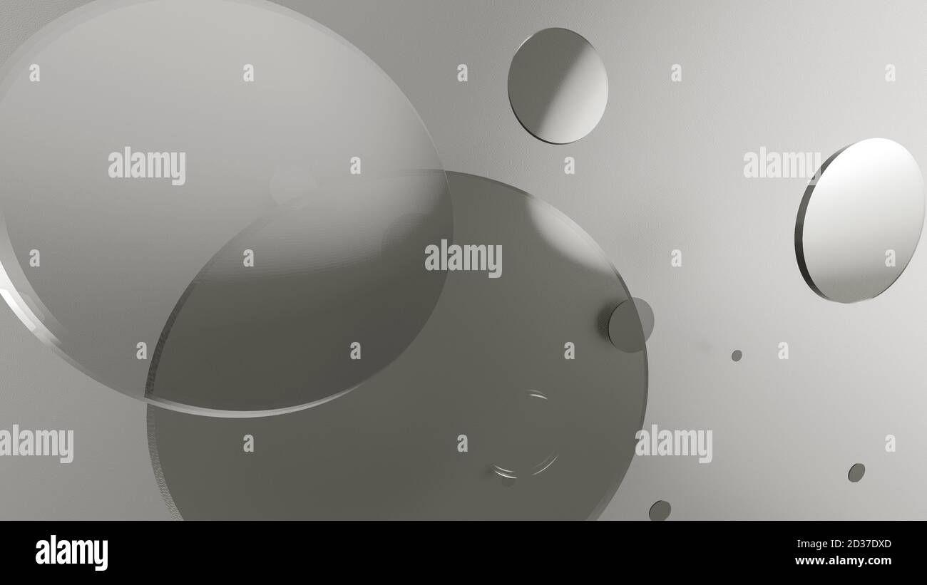 Gray metal and opaque circles and cylinders on colored background ...