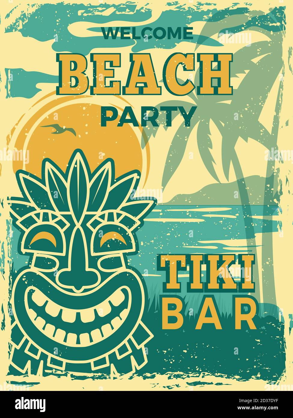 Tiki bar poster. Hawaii beach summer party invitation tiki tribal ...