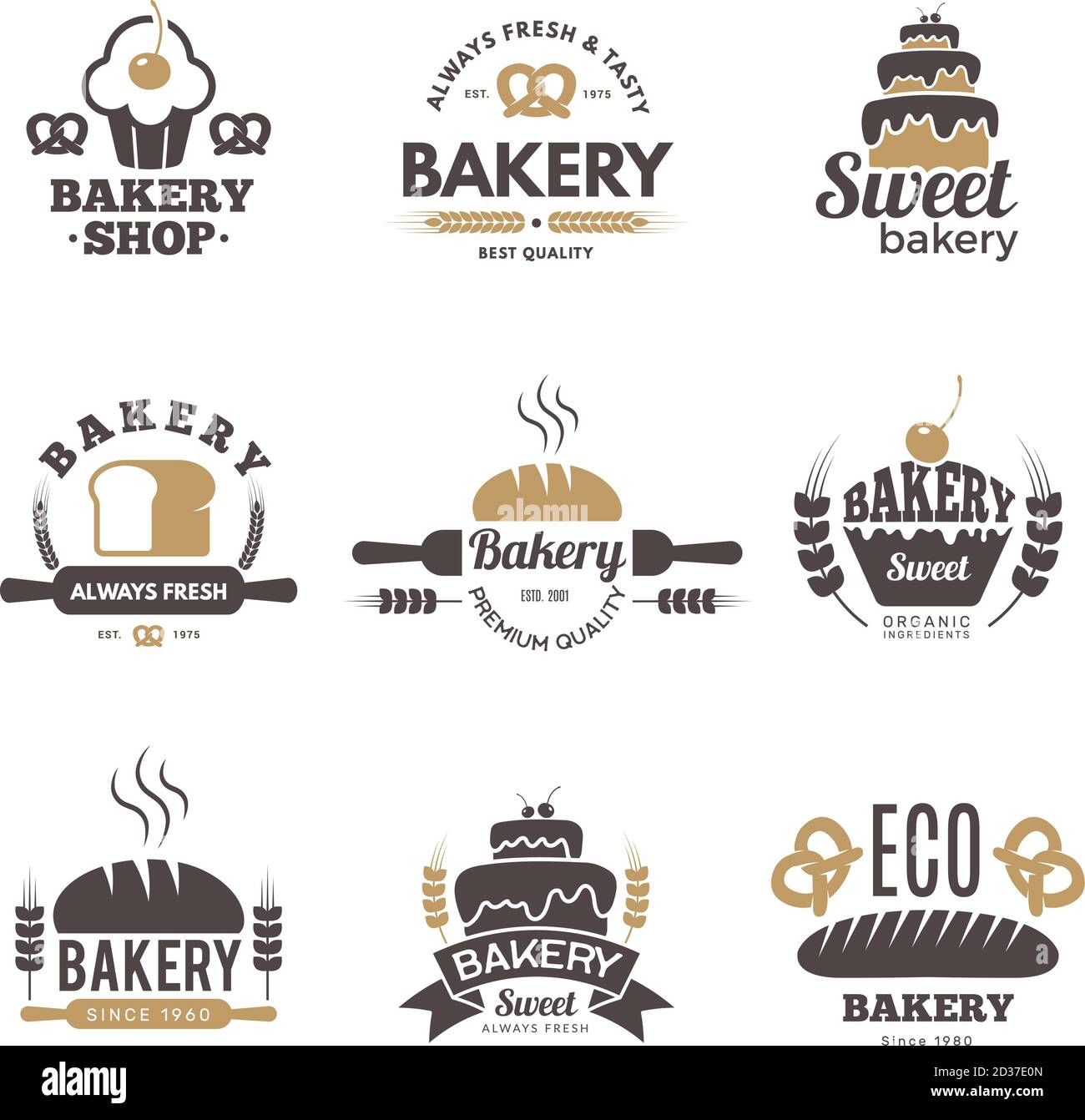 Bakery labels. Cooking symbols kitchen vector illustrations for logo ...