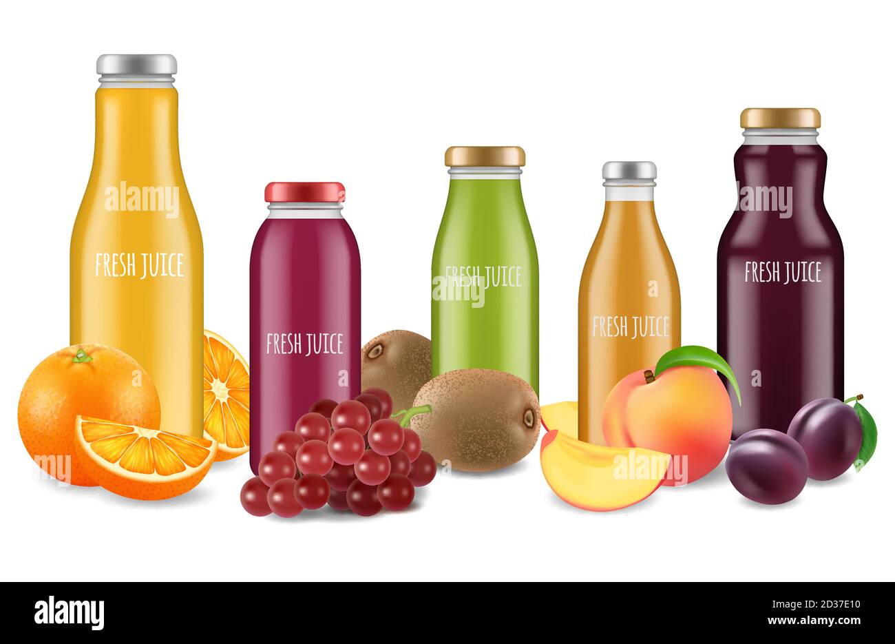 Fresh juice set and fruits vector illustration Stock Vector Image & Art ...