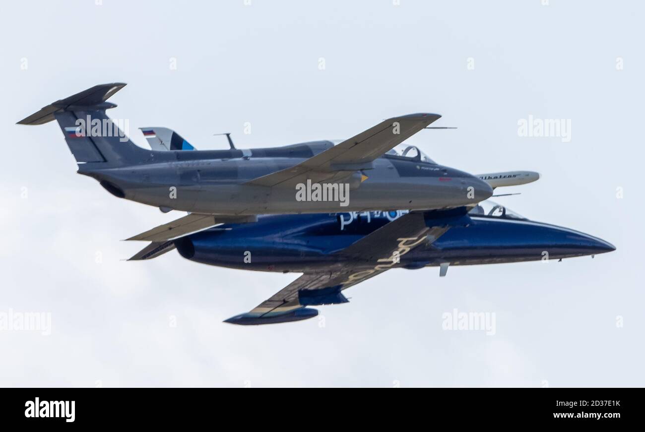 September 12, 2020, Kaluga region, Russia. Training aircraft Aero L-39 ...