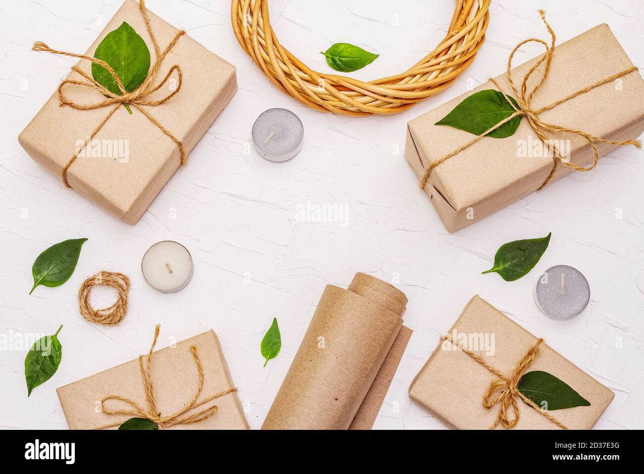 Zero waste gift concept. Creative arrangement frame of craft boxes and ...