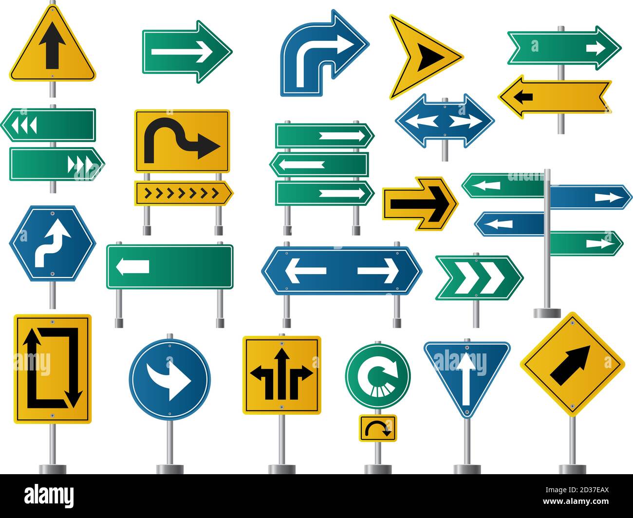 Arrows direction. Road signs for street or highway traffic navigation vector pictures of arrows ...