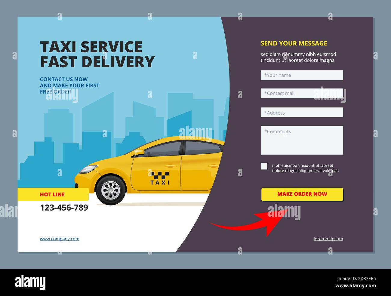 Taxi landing. Booking car promotion city service with web form for ...
