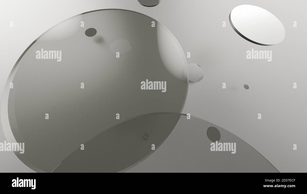 Gray metal and opaque circles and cylinders on colored background ...