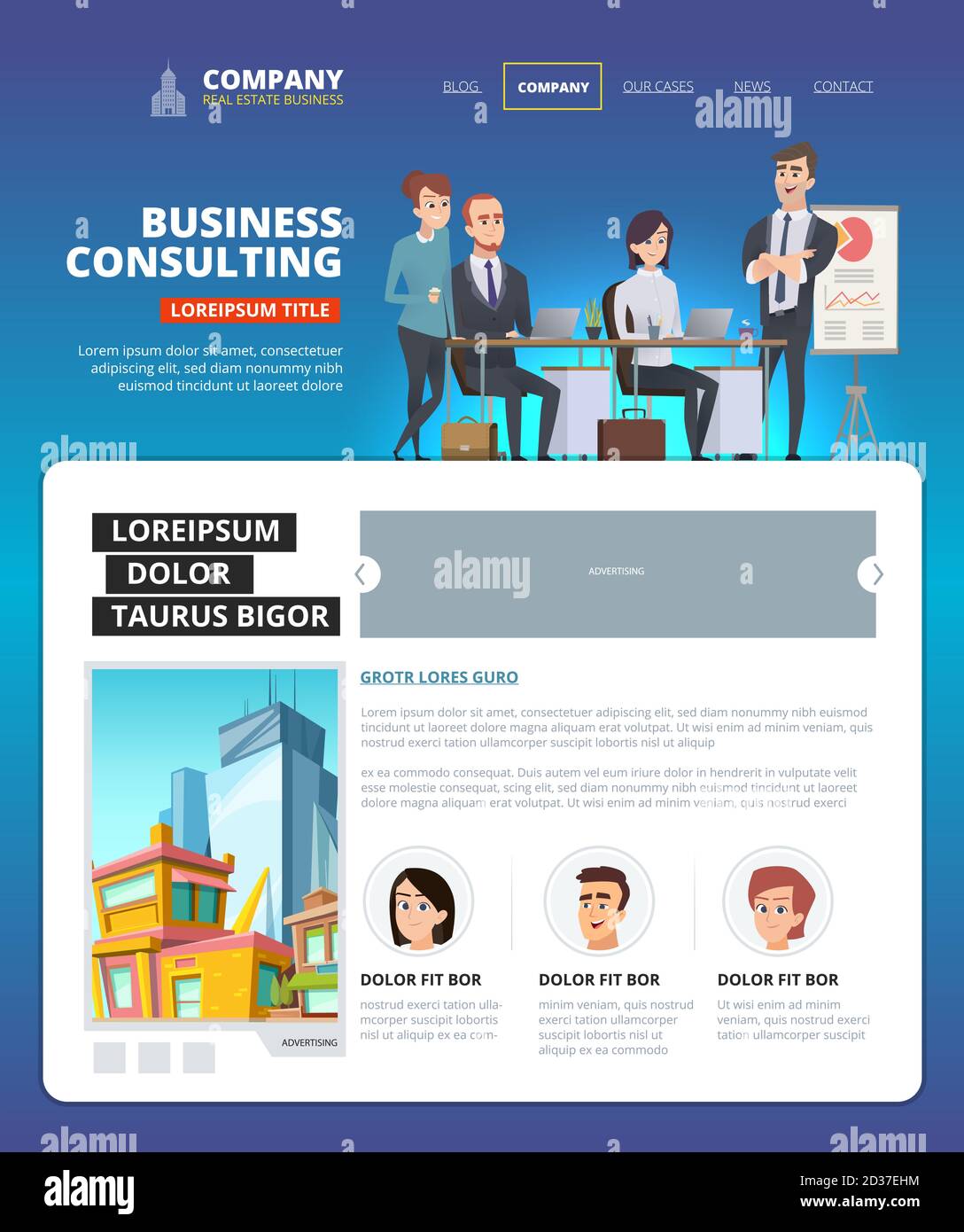 Business landing. Project management web page layout marketing startup ...