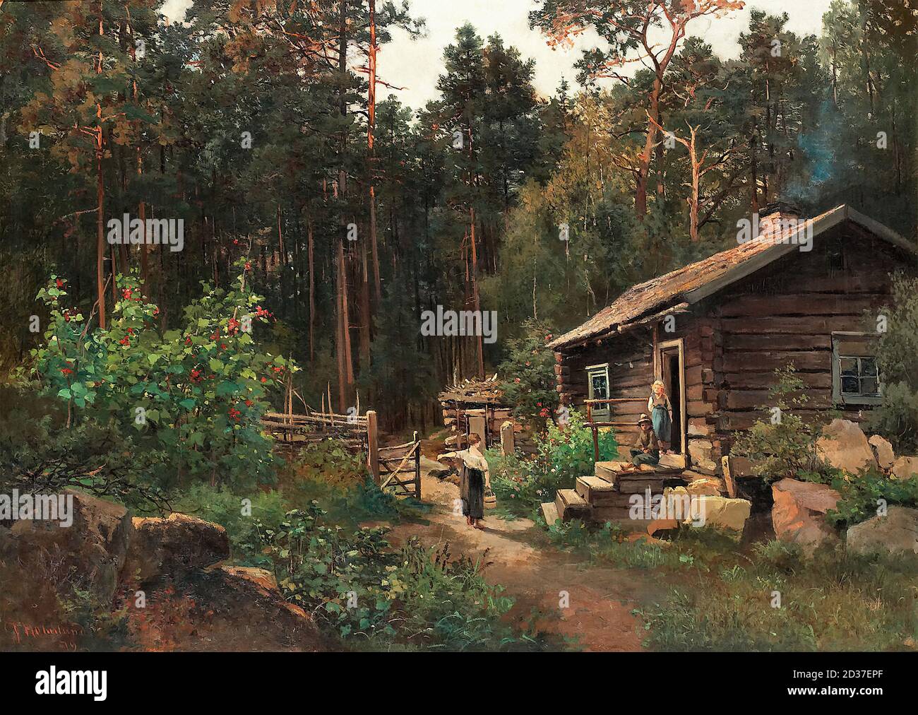 Holmlund Josefina - Stuga VID Skogsbryn - Swedish School - 19th Century ...