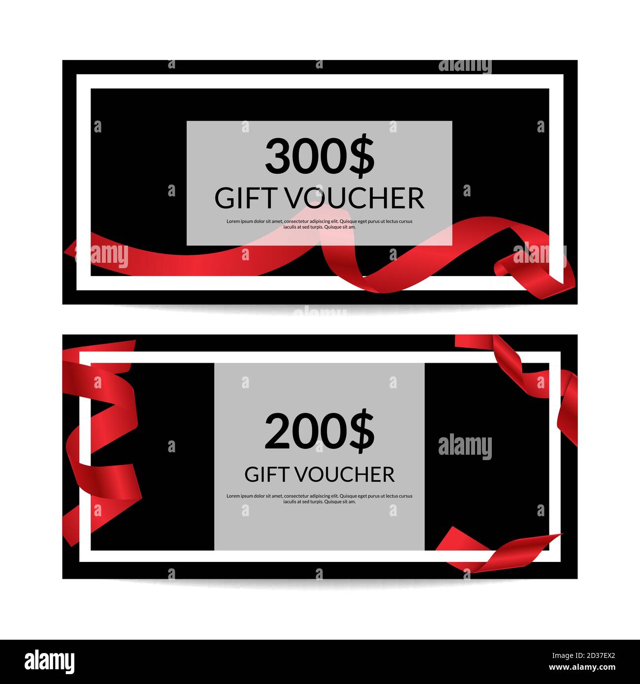 Gift voucher vector templates with red ribbon Stock Vector Image & Art ...