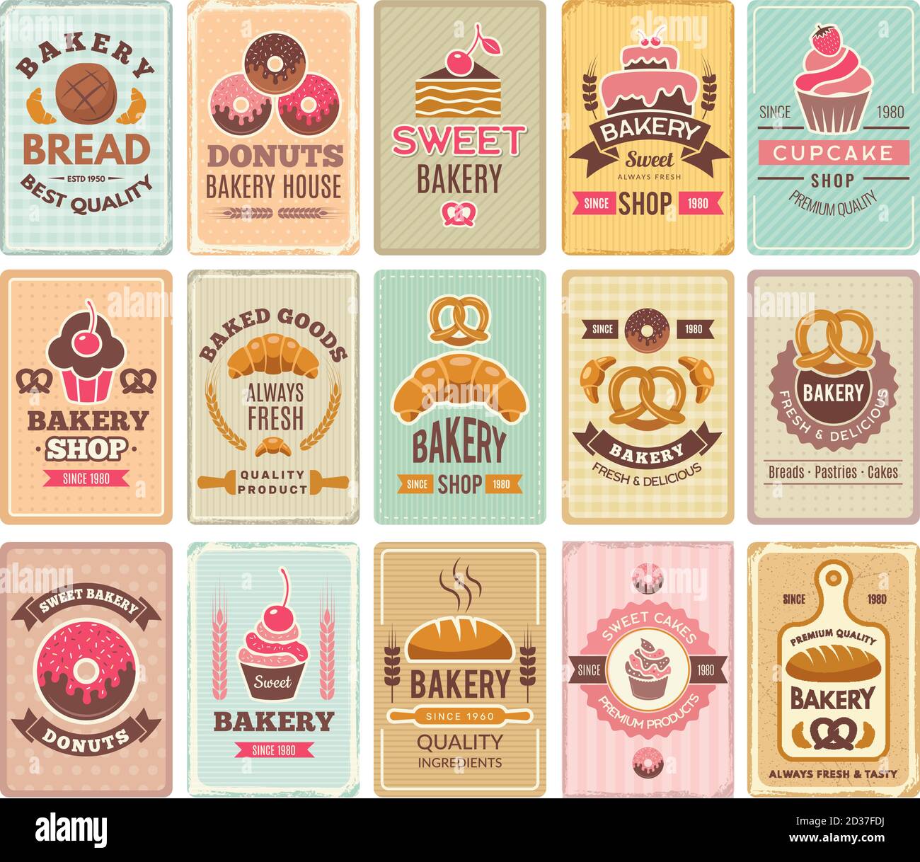 Vintage bakery cards. Delicious pastries cafe shop and cakes vector ...