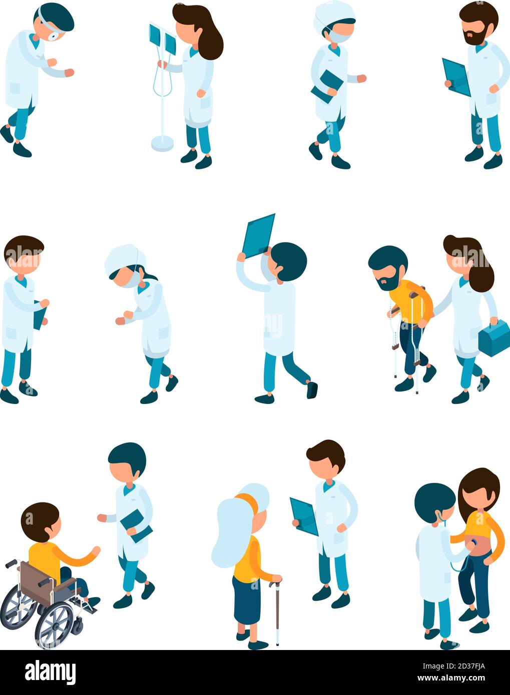 Patient and doctors. Medical staff and patients in clinic reception ...