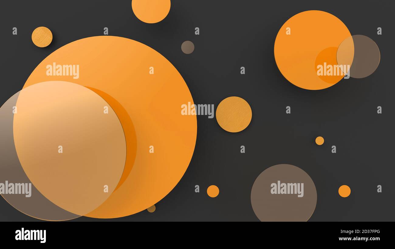 Orange metal and opaque circles and cylinders on colored background ...