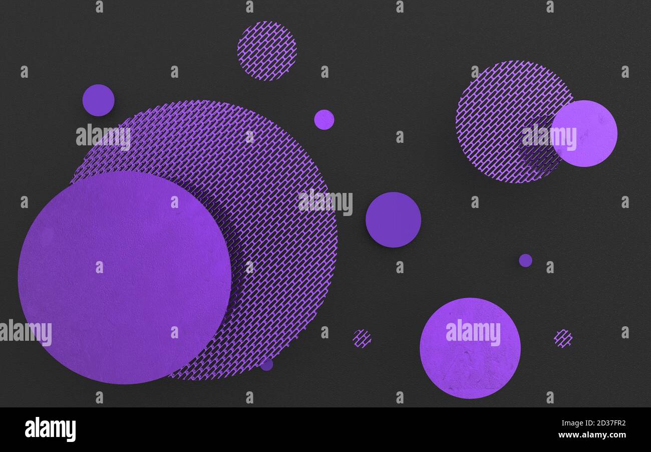 Violet metal and opaque circles and cylinders on colored background ...