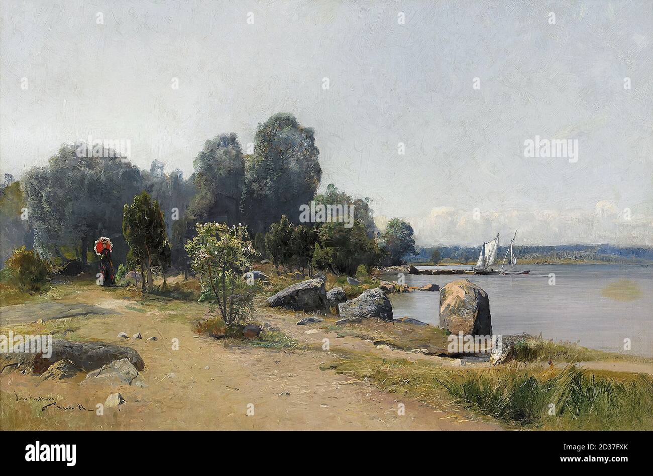 Kindborg Johan - Strandvy Från Kasön - Swedish School - 19th Century ...