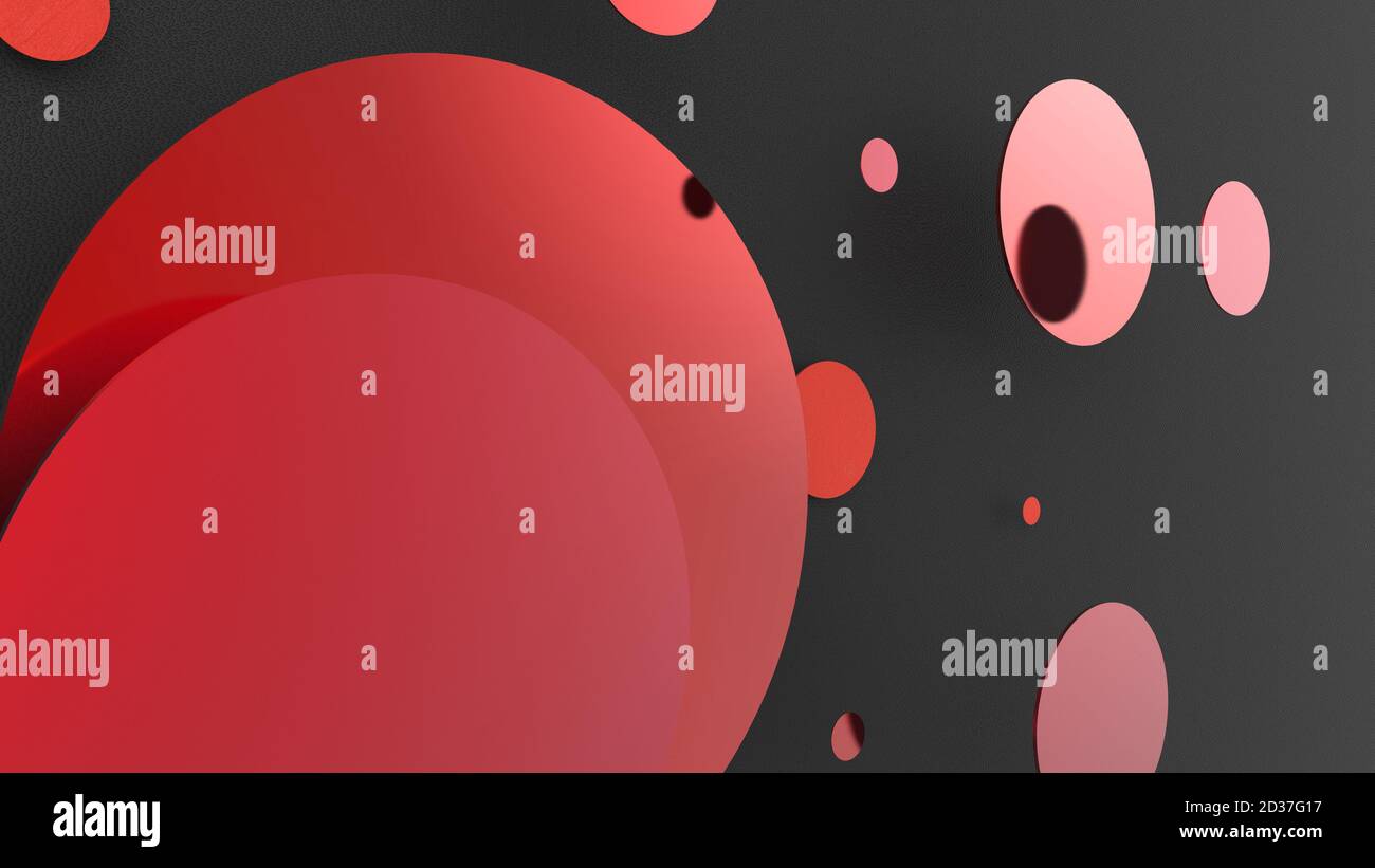 Red metal and opaque circles and cylinders on colored background ...