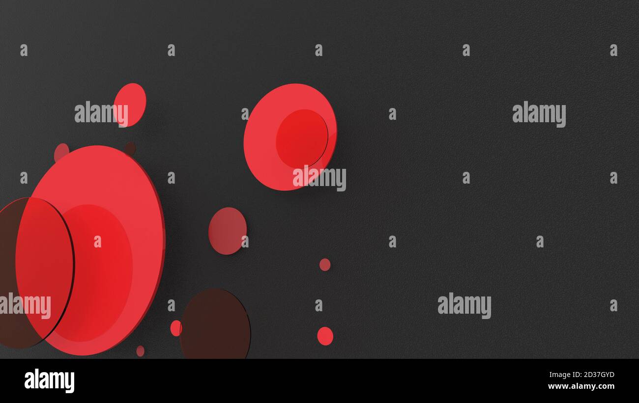 Red metal and opaque circles and cylinders on colored background ...