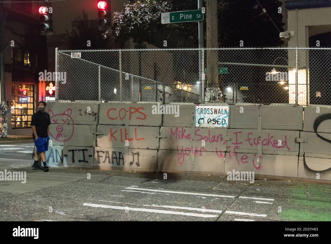 Seattle, USA - Oct - 3, 2020: Late in the evening on Capitol Hill the ...