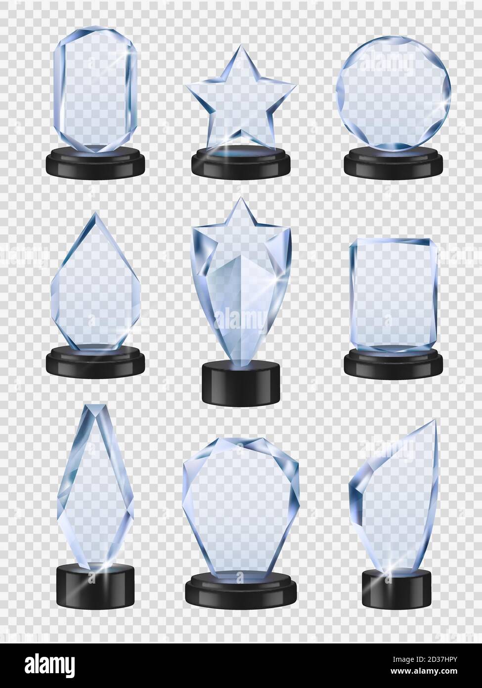 Glass trophies. Sport winners cup prizes award transparent from glass ...