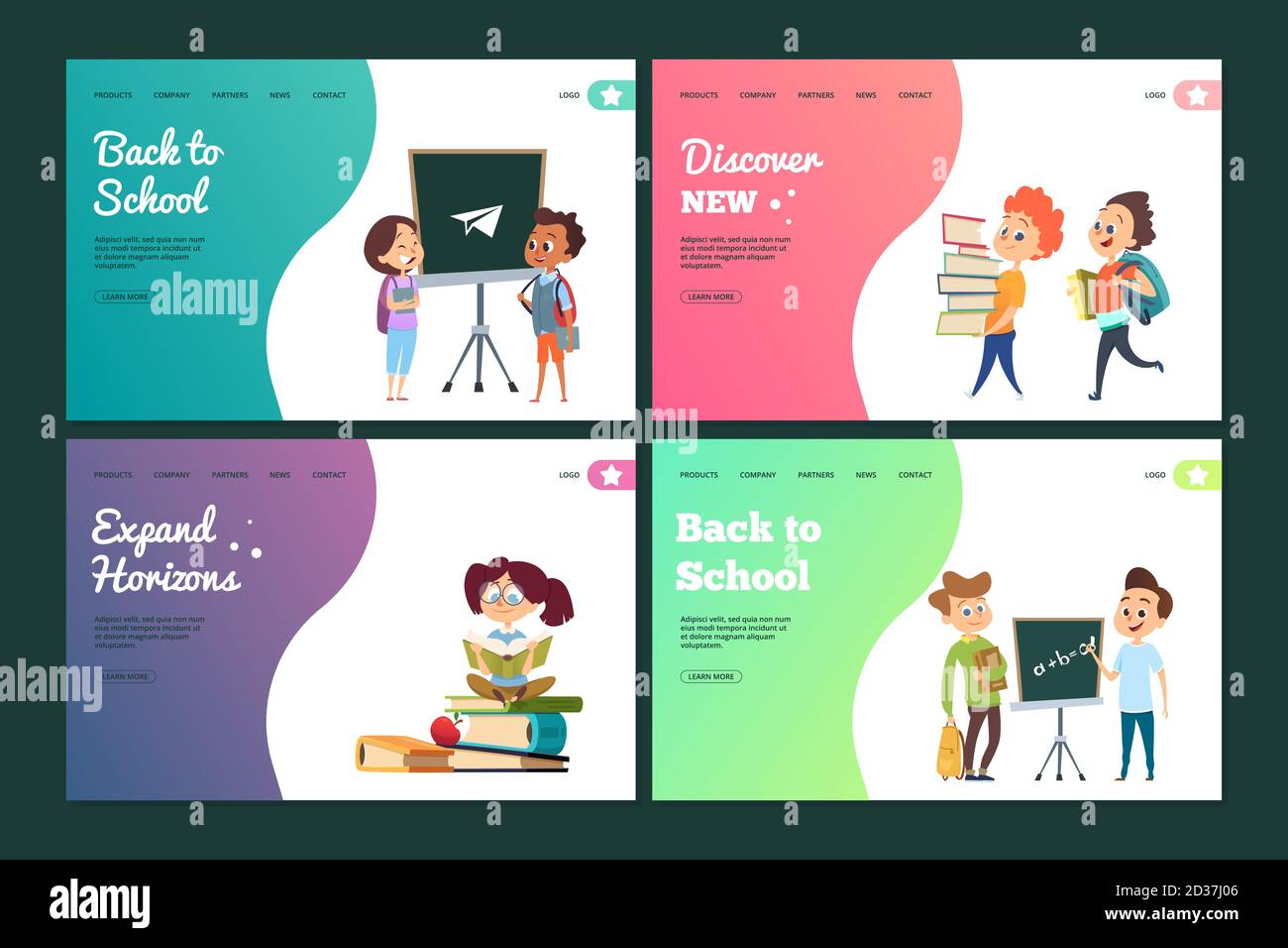 Back to school landing page set. Vector web banners template with ...