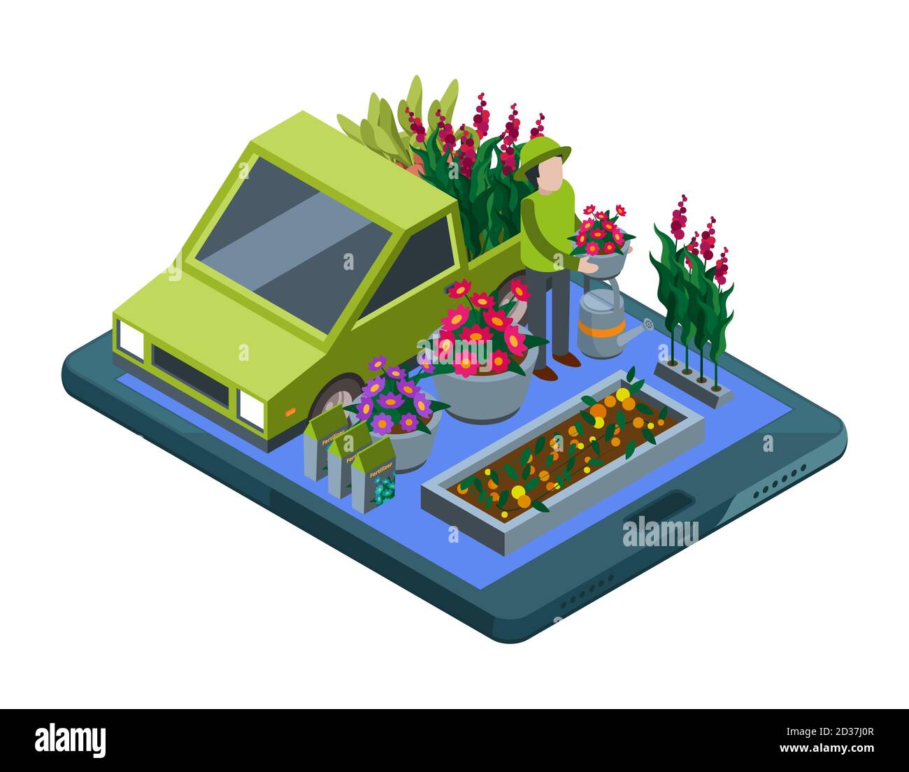 Flowers and plants online. Isometric flowers shop and plant delivery ...