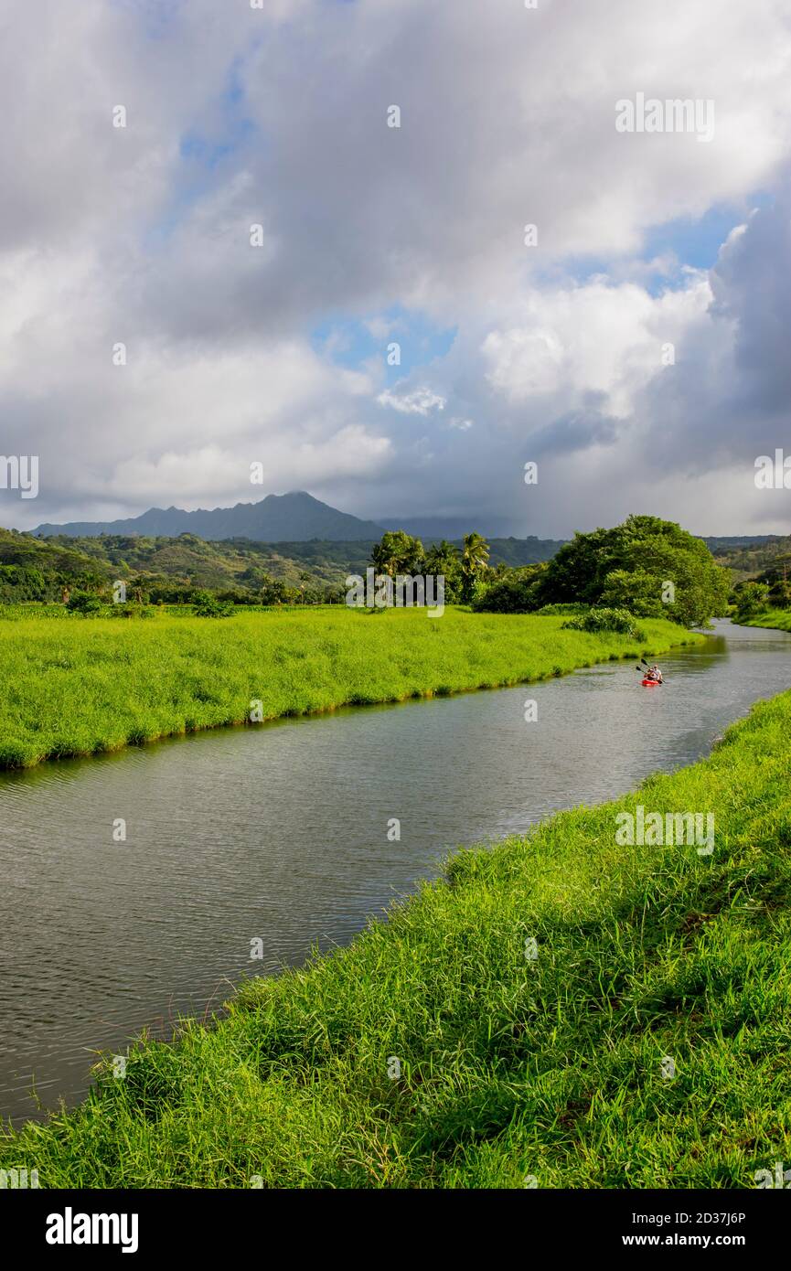 Hanalei valley with Hanalei River in the Hanalei National Wildlife ...