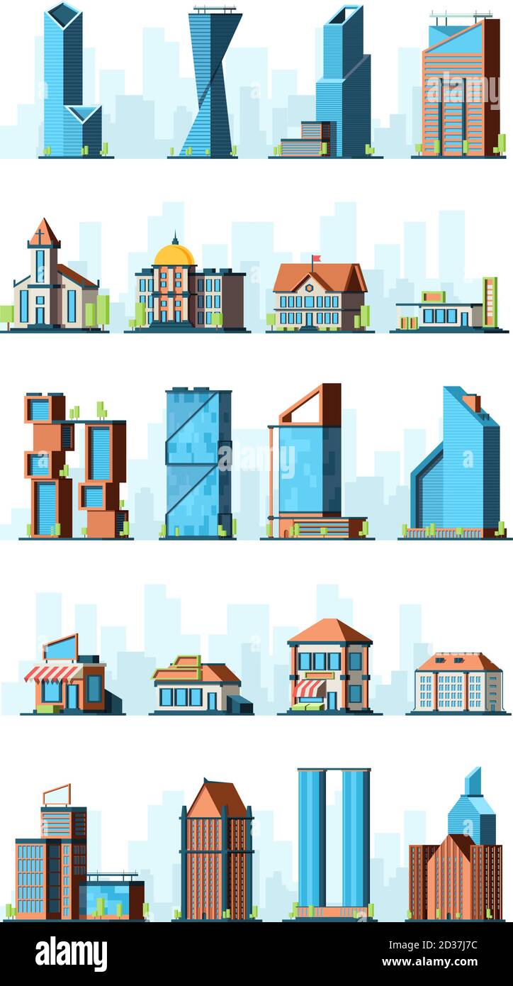 City infrastructure. Urban construction houses skyscraper gas station ...