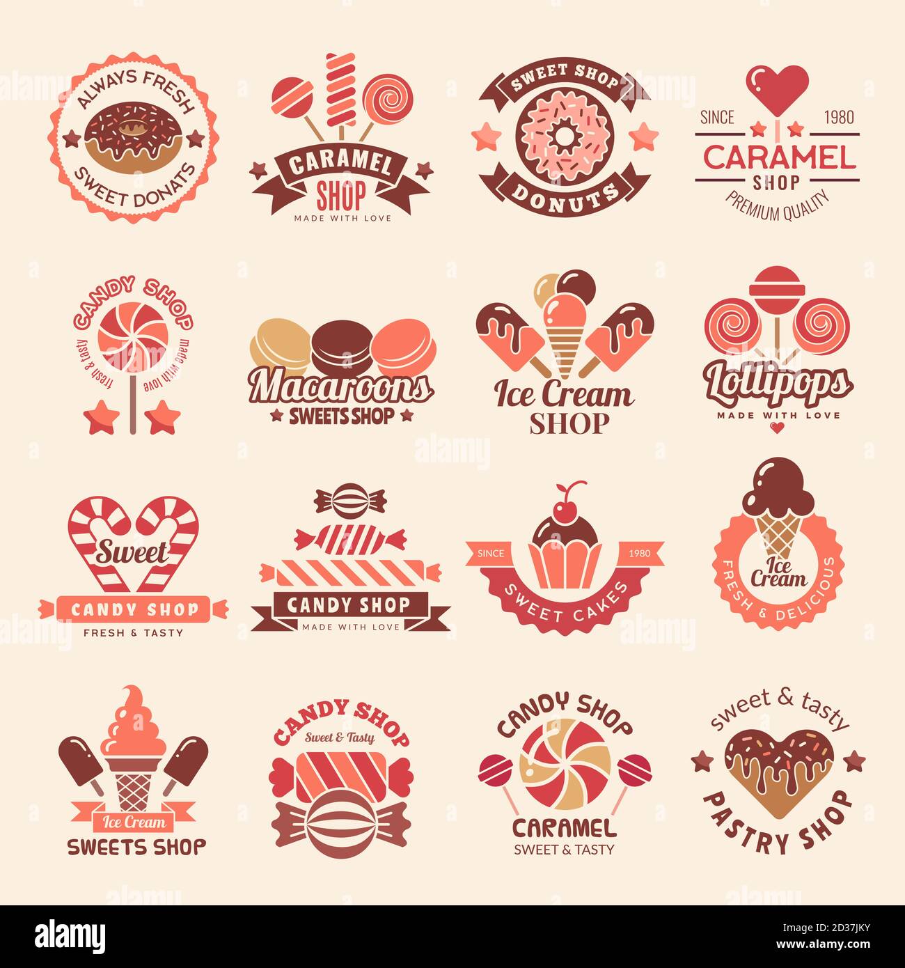 Candy shop badges. Sweets cookie cupcakes lollipop symbol for ...