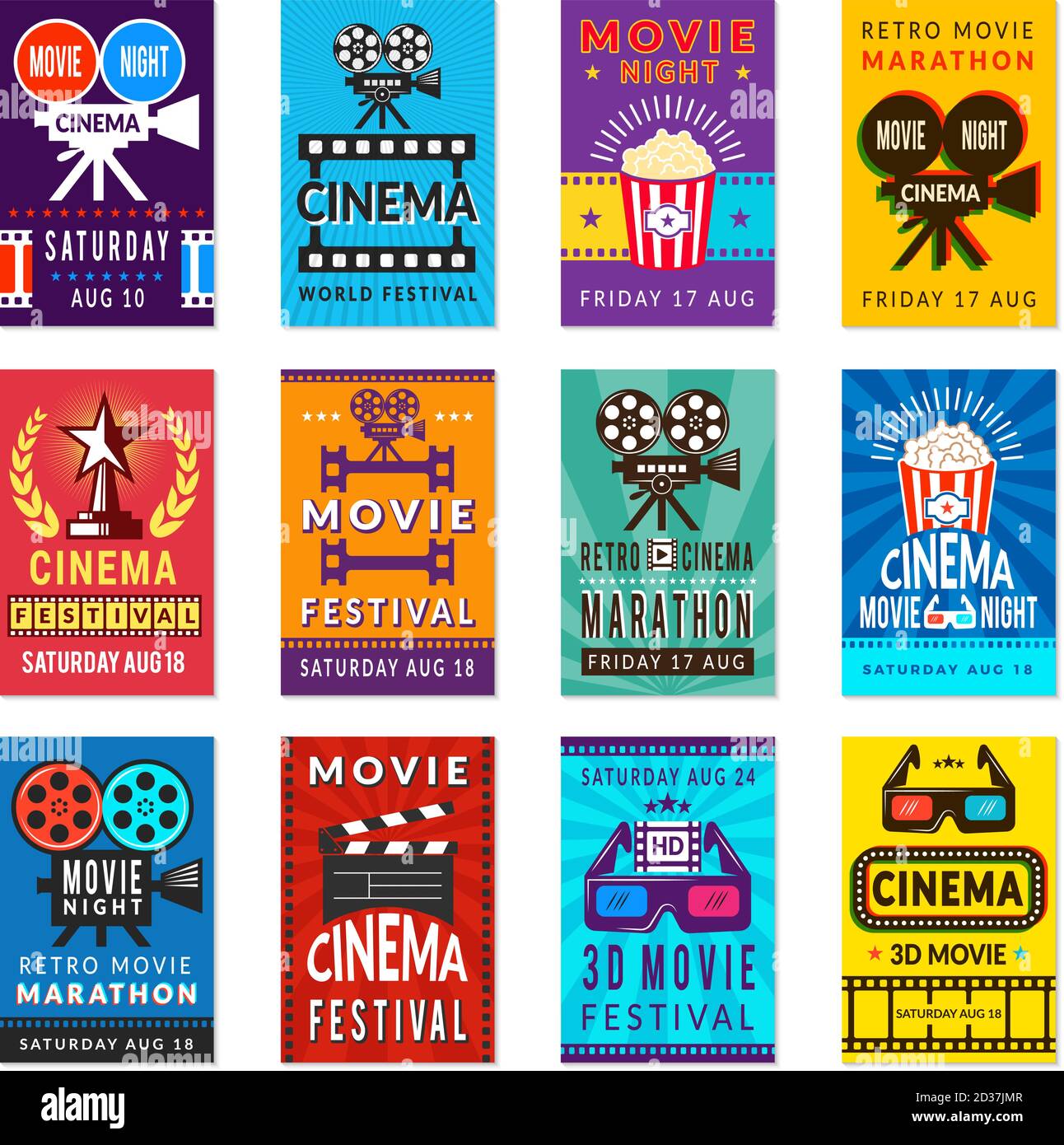 Cinema poster. Vintage film retro cards movies placard vector ...