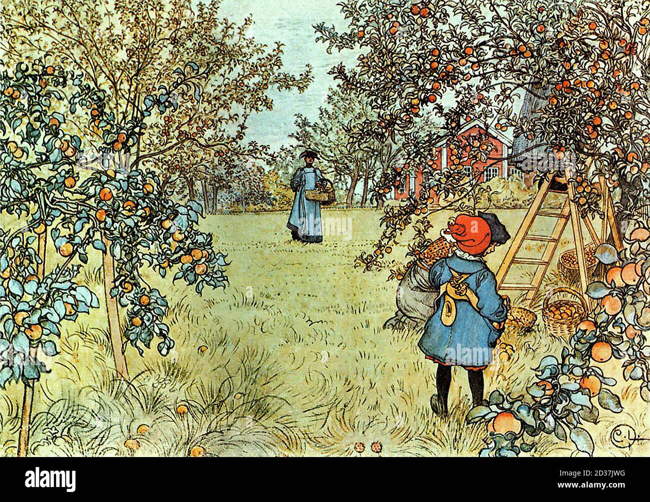 Larsson Carl - Apple Harvest 1 - Swedish School - 19th Century Stock ...