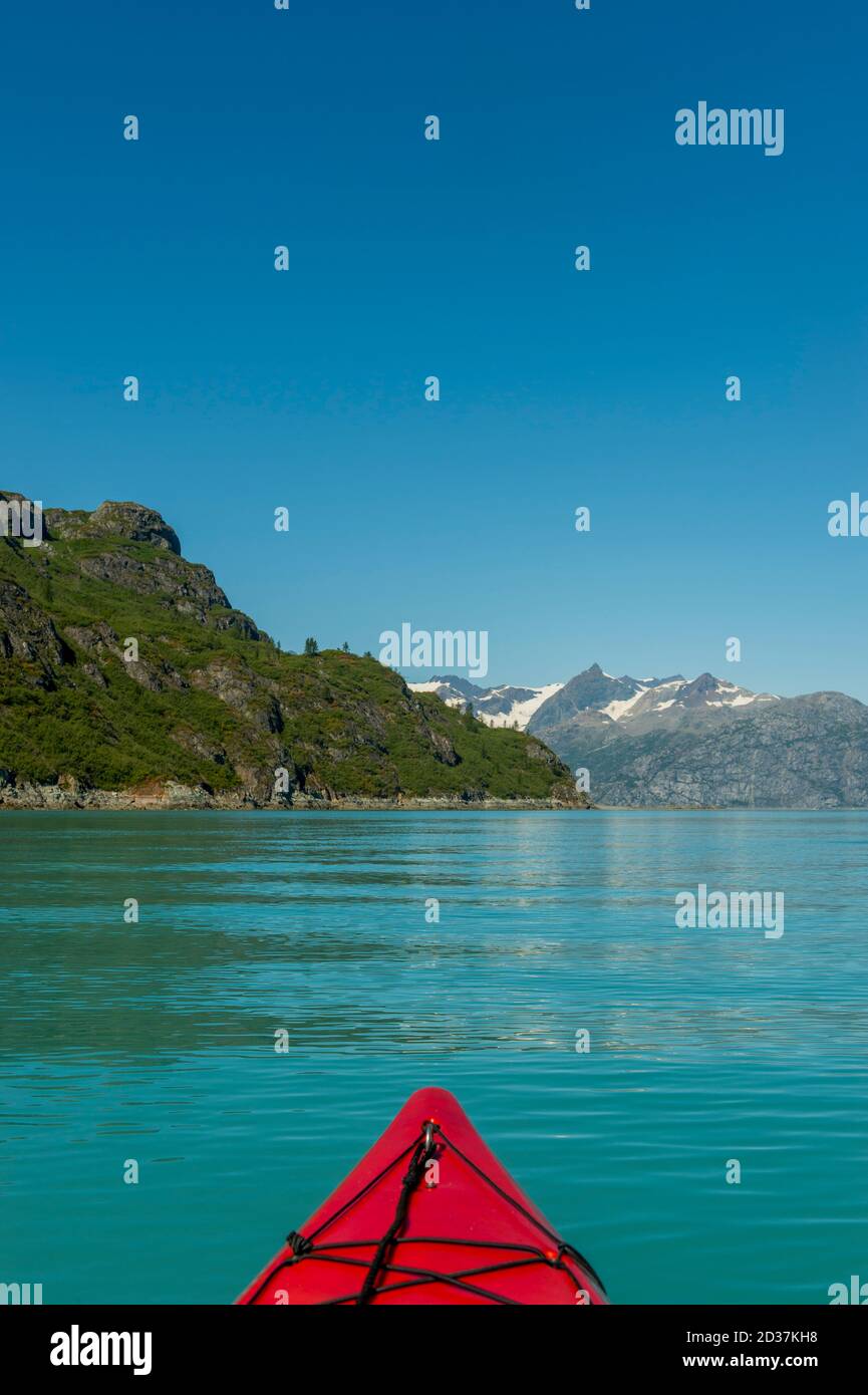 View of Glacier Bay National Park from sea kayak, Southeast Alaska, USA ...