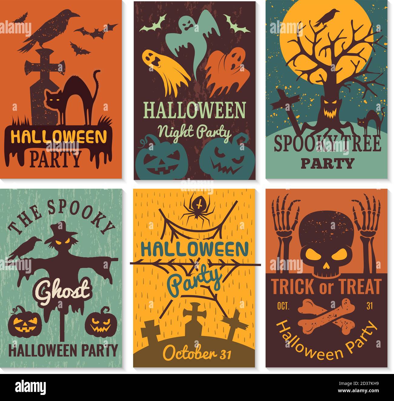 Halloween cards. Greeting cards invitation to horror scary evil ...