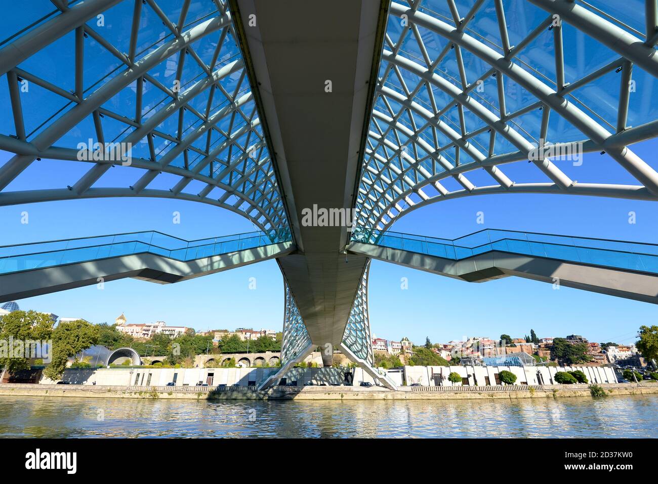 Bridge of Peace in Tbilisi, Georgia. Modern design pedestrian bridge ...