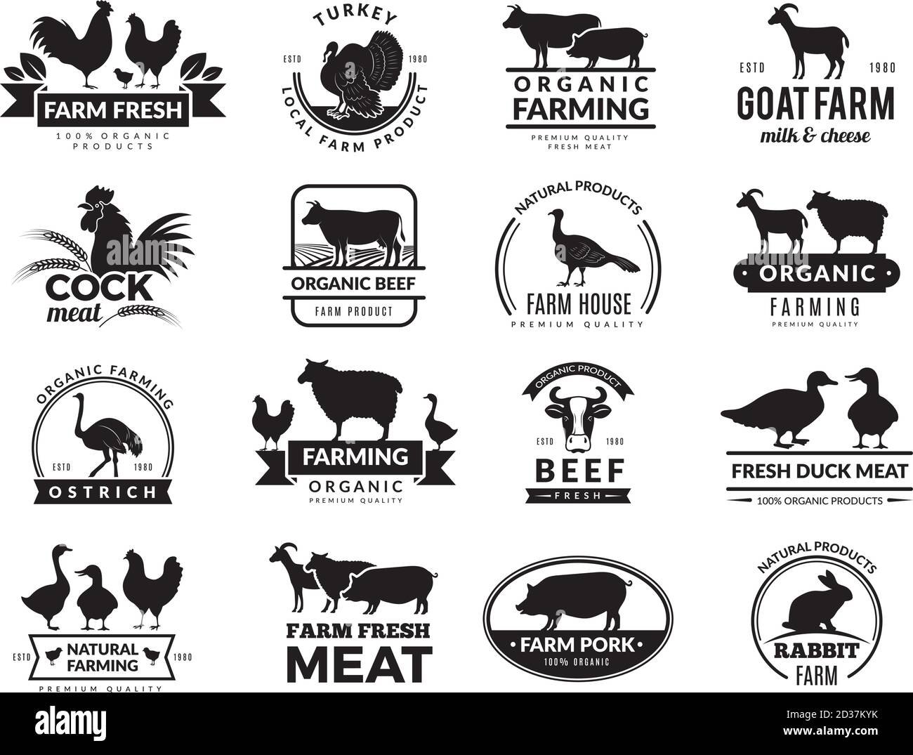 Farm Animals Logo Farm Animals Logo. Vector Group Of Cow, Pig, And
