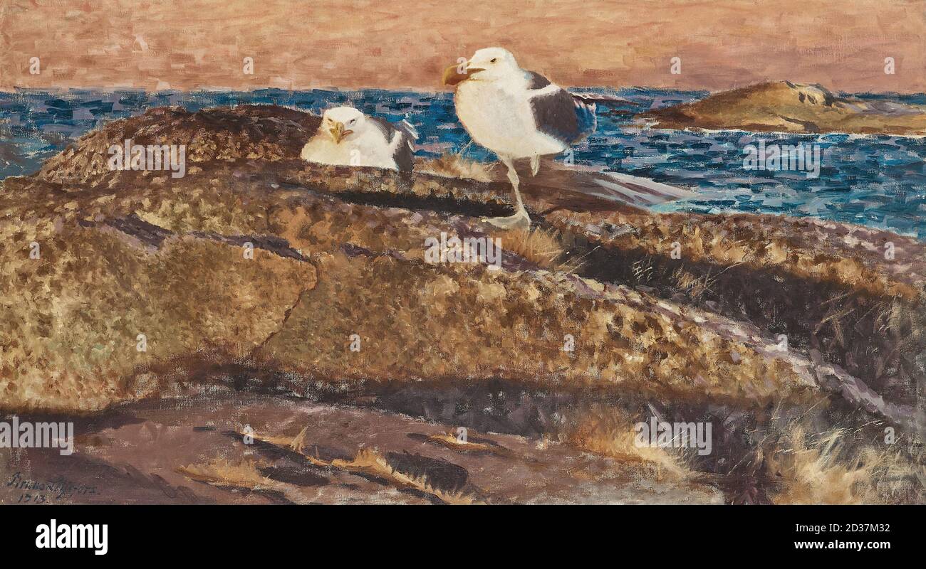 Liljefors Bruno - Herring Gulls - Swedish School - 19th Century Stock ...