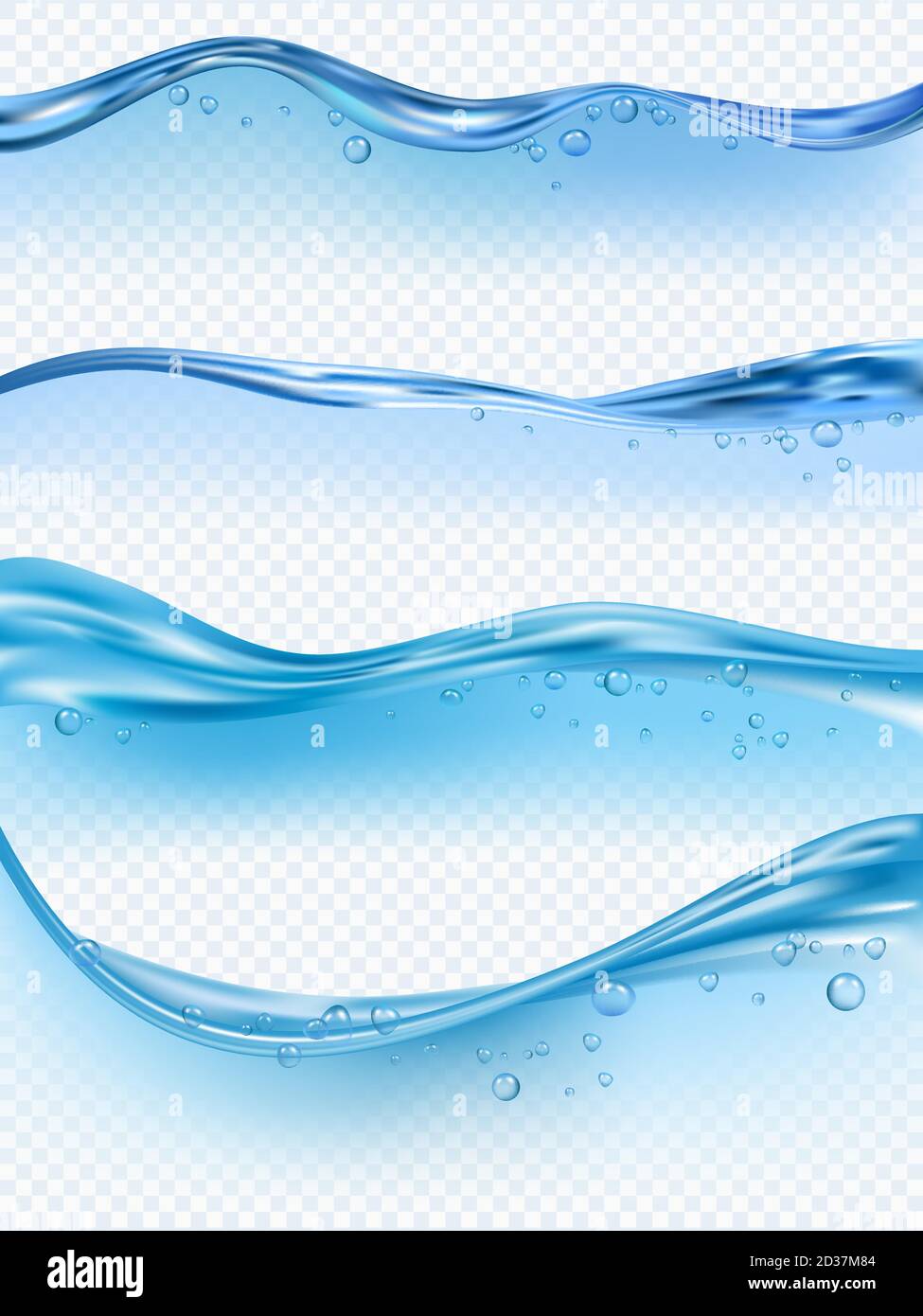 Wave realistic. Water splashes liquid surface with bubbles transparent aqua flowing vector wave ...