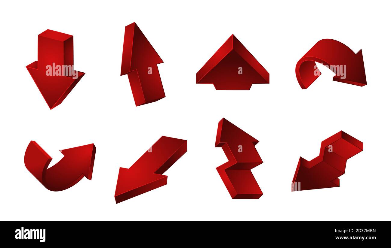 3D red arrows collection. Vector Up Down Recycling arrows isolated on ...