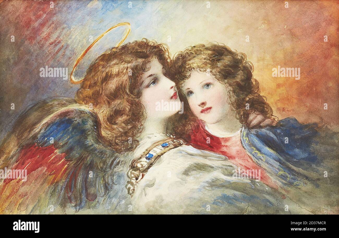 Lundgren Egron - Angel and Child - Swedish School - 19th Century Stock ...