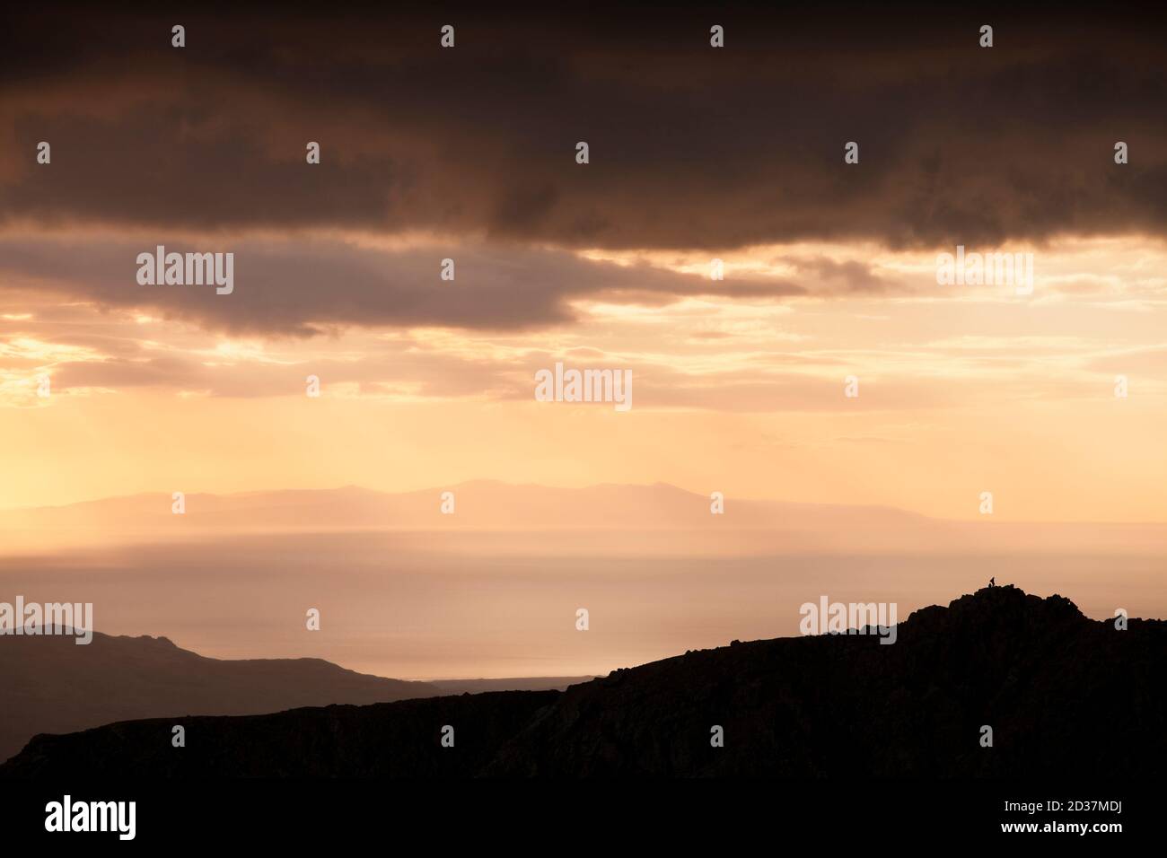 Dow Crag and the Isle of Man seen from Coniston Old Man at sunset, Lake ...