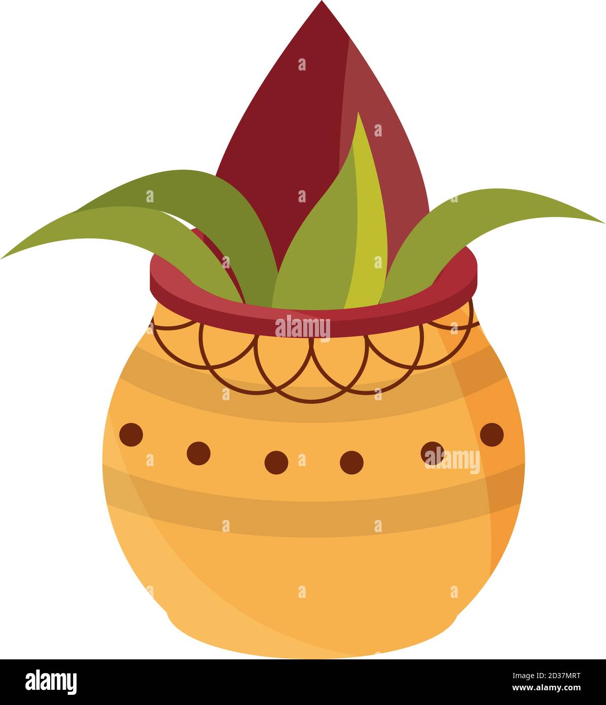 clay pot with plant decoration ornament traditional hindu vector ...